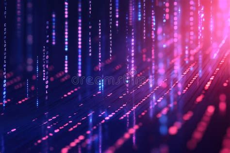 binary code streams with glowing blue and red lights creating a