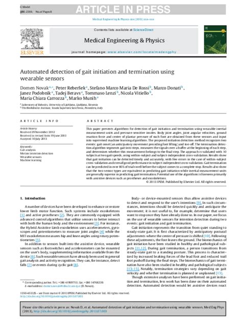 Pdf Automated Detection Of Gait Initiation And Termination Using Wearable Sensors Janez