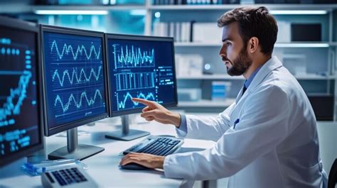 Scientist Analyzing Data In Modern Laboratory Workspace Premium Ai