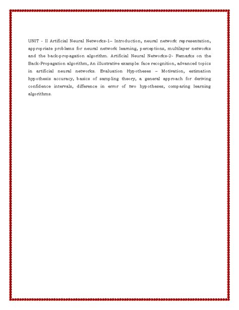 Unit 2 Ml Lecture Notes On Artificial Neural Networks And