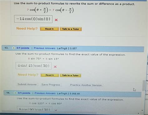 solved use the sum to product formulas to rewrite the sum or