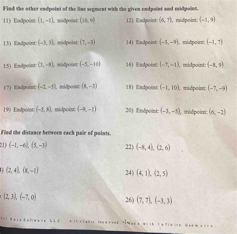 Find The Other Endpoint Of The Line Segment With The Given Endpoint And Midpoint End Math