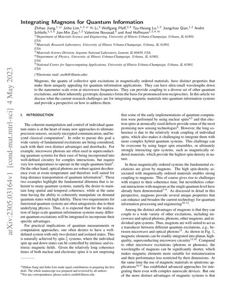 Pdf Integrating Magnons For Quantum Information