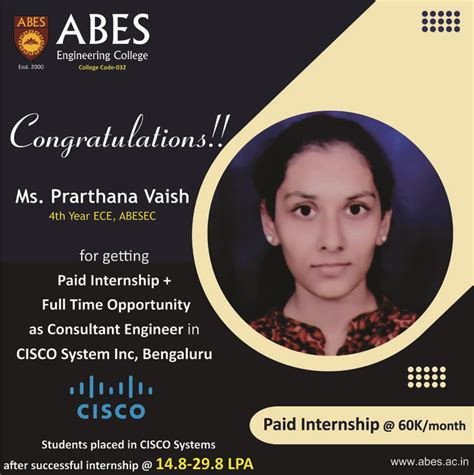 Abes Engineering College On Linkedin Abesec Congratulates Prarthana