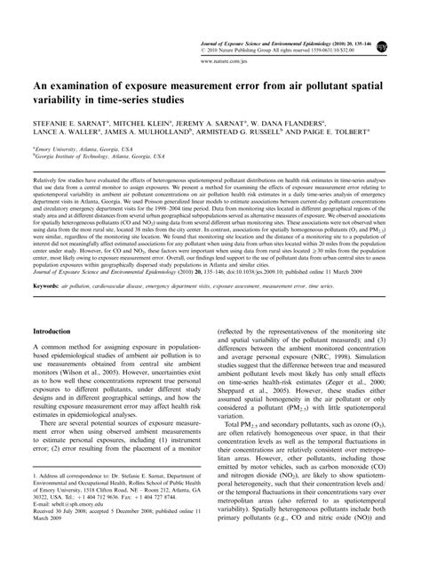 Pdf An Examination Of Exposure Measurement Error From Air Pollutant