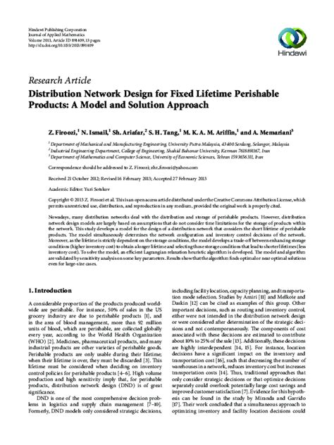 Pdf Distribution Network Design For Fixed Lifetime Perishable Products A Model And Solution