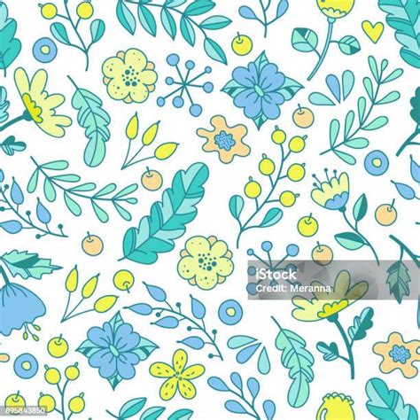 손 사랑 스러운 스타일에 밝은 꽃의 플로랄 패턴을 그려 벡터 배경 막입니다 여름 서식 파일입니다 벽지 무늬 채우기 웹 페이지 배경 사용 0명에 대한 스톡 벡터 아트 및 기타