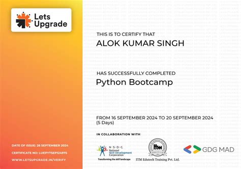 Alok Kumar Singh On Linkedin Python Bootcamp Certification