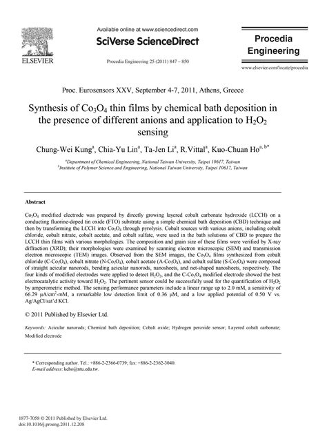 solution synthesis of co3o4 thin films by chemical bath deposition in the presence of different