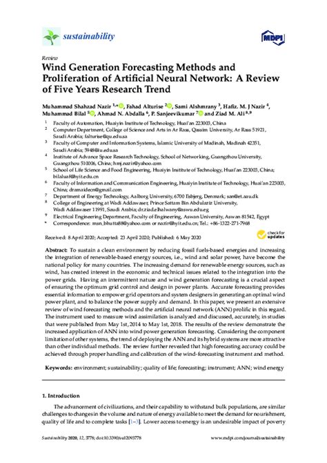 Pdf Wind Generation Forecasting Methods And Proliferation Of Artificial Neural Network A