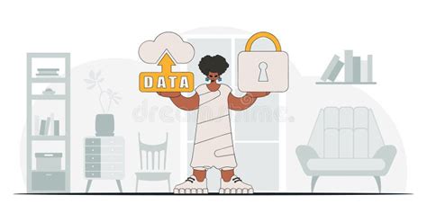 Girl With Cloud Access Padlock Security Modern Vector Character Stock Illustration