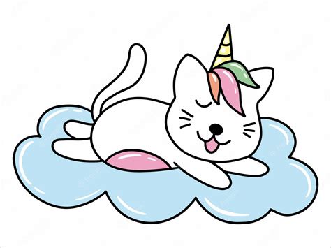 카와이 고양이 유니콘 만화 그림 프리미엄 벡터