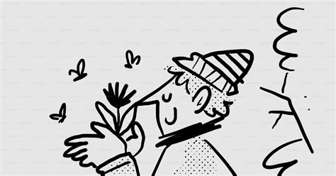 식물을 들고 있는 남자의 흑백 그림 벡터 Unsplash의 꽃 이미지