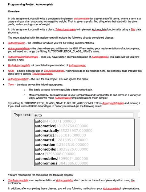 Programming Project Autocomplete Overview In This