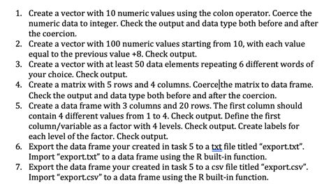 Solved Create A Vector With Numeric Values Using The Chegg