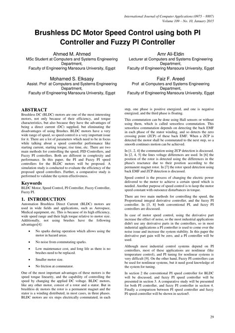 Pdf Brushless Dc Motor Speed Control Using Both Pi Controller And Fuzzy Pi Controller