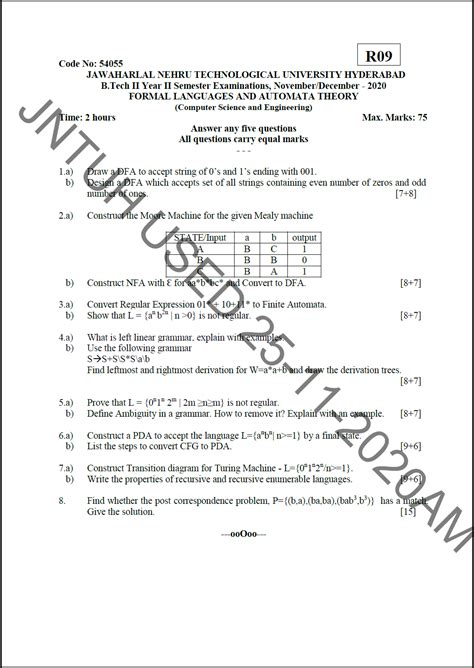 jntuh b tech formal languages and automata theory november december