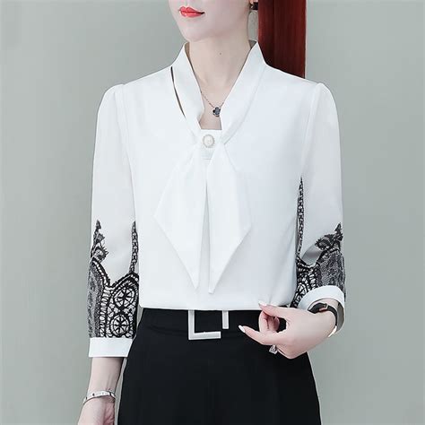 3 4 Long Sleeve Ormal Elegant White Formal Blouse For Woman Plus Size