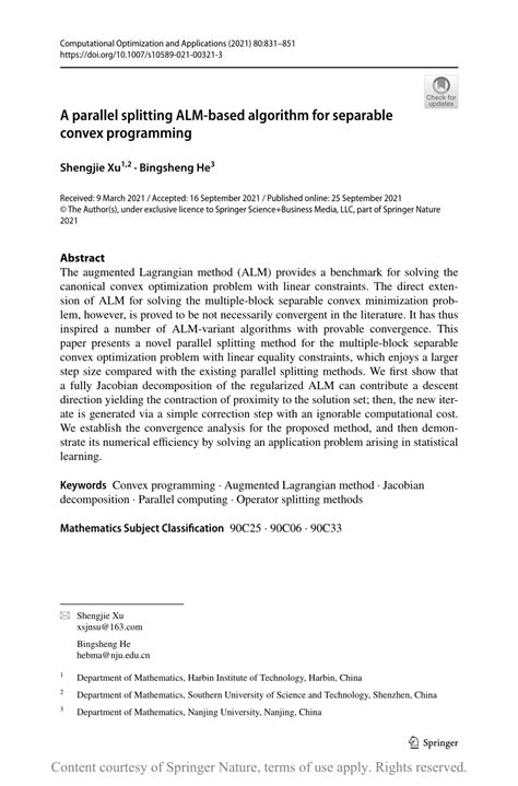 A Parallel Splitting Alm Based Algorithm For Separable Convex Programming