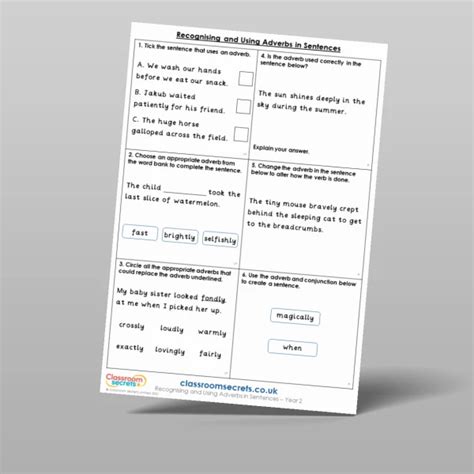 Ks1 Year 2 Recognising Adverbs In Sentences Resources And Worksheets Classroom Secrets