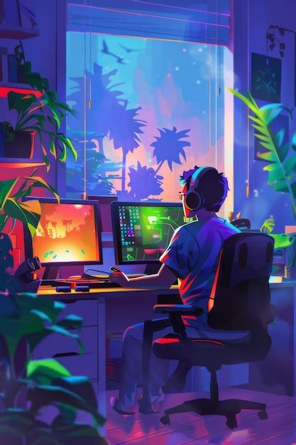 Premium Photo A Man Is Working On A Computer In A Dark Room