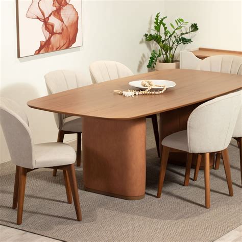 Mesa De Jantar Retangular Para 8 Lugares Lintz 219 Cm Canella C Pu