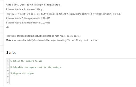 Solved Write The MATLAB Code That Will Output The Following Chegg Com