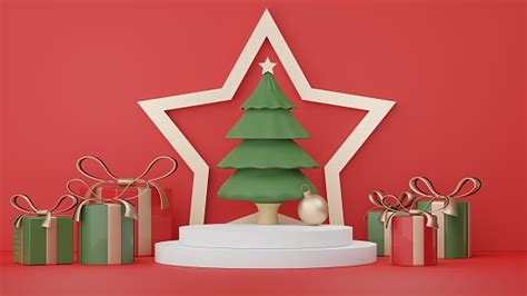 메리 크리스마스와 새해 복 많이 받으세요 개념으로 제품 및 화장품 프레젠테이션을 위한 3d 디스플레이 연단 현대 기하학 모형 및