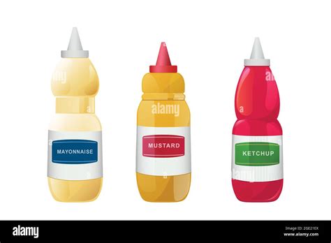 Ketchup Mayonnaise Mustard Sauces In Bottles Set Realistic Vector