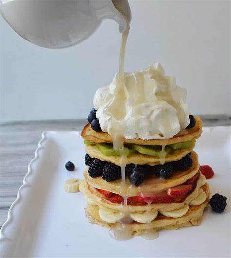 Fruit Pancake Stack With Coconut Syrup Modern Honey