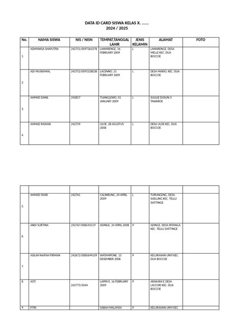 Format Data Id Card Siswa Kelas X Pdf