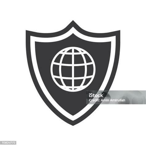 벡터 일러스트 레이 션 방패와 글로브 고립 된 블랙 아이콘 로고에 대한 스톡 벡터 아트 및 기타 이미지 로고 막는 동작 방패 Istock
