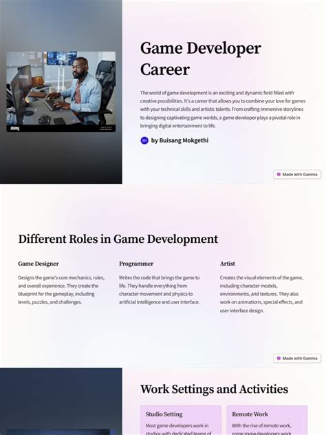 Game Developer Career Pdf Creativity Collaboration