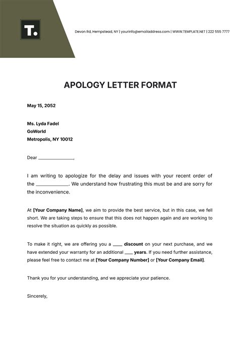 Free Apology Letter Format Template To Edit Online