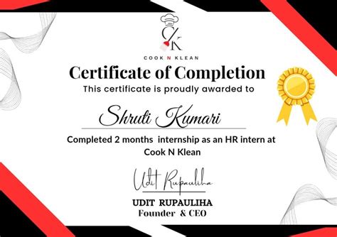 Shruti Kumari On Linkedin Internship Cooknklean Certificate