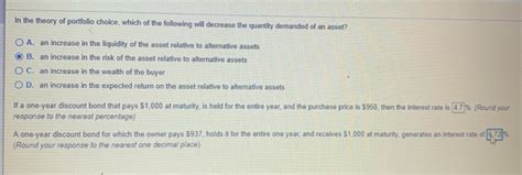 Solved In The Theory Of Portfolio Choice Which Of The