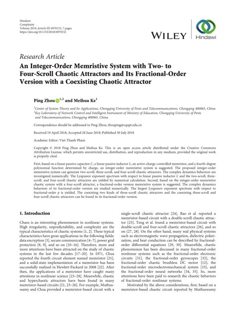 Pdf An Integer Order Memristive System With Two To Four Scroll Chaotic Attractors And Its