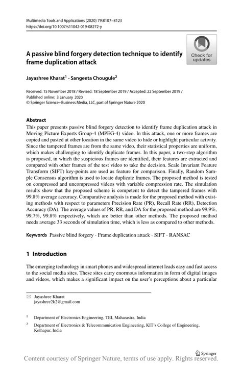 A Passive Blind Forgery Detection Technique To Identify Frame Duplication Attack Request Pdf
