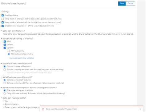 Enable Sync Hosted Feature Layer Unable To Sav Esri Community