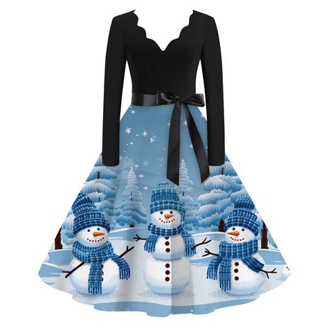 Womens Christmas Dress 2024 Plus Size Glitter Xmas Tree Print Vintage