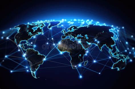 Telecommunication And Data Transfer Connection Lines On World Map Stock Illustration