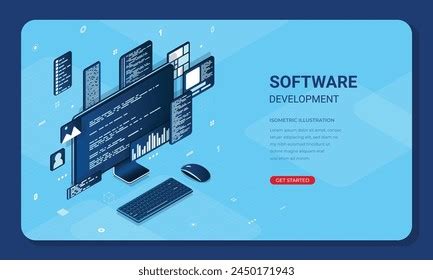 Isometric Web Banner Software Development Program Stock Vector Royalty Free