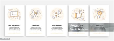 평면 아이콘이 있는 모바일 앱 페이지 화면에 대한 설문조사 및 평가 개념 Ux Ui 디자인 템플릿 벡터 일러스트레이션 Brand Name Online Messaging