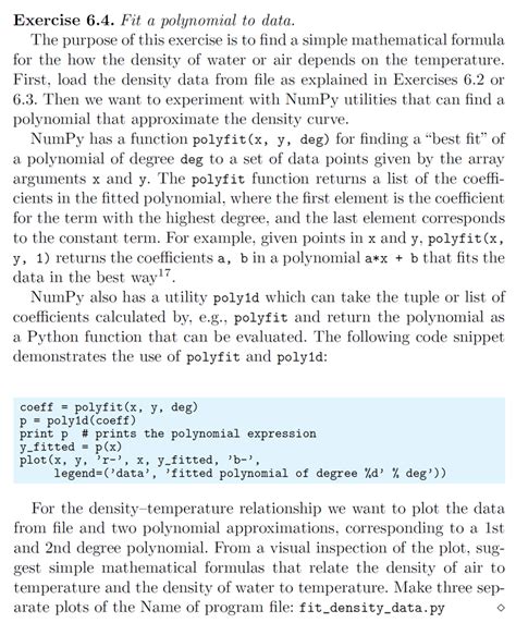Exercise Fit A Polynomial To Data The Purpose Chegg
