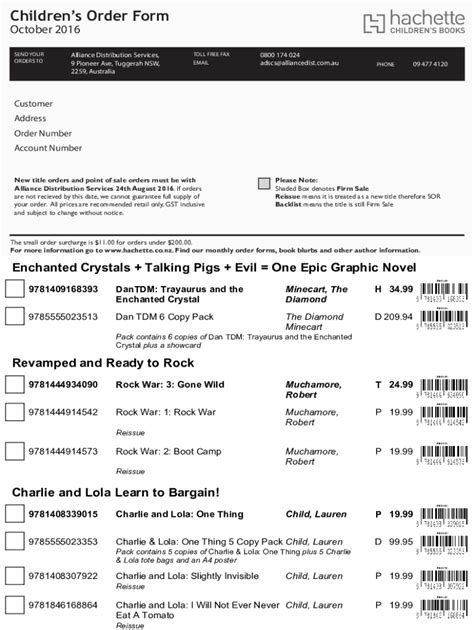 Fillable Online 10 Hcb October 2016 Order Form Fax Email Print