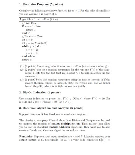 Solved Consider The Following Recursive Function For N≥1
