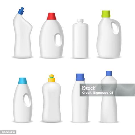 현실적인 상세한 3d 흰색 빈 세제 병 템플릿 이랑 설정합니다 벡터 병에 대한 스톡 벡터 아트 및 기타 이미지 병 세정제 3차원 형태 Istock