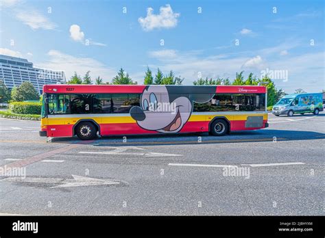 Disney Transport Themed Bus With Mickey Mouse Used To Transport Guests Around Disney World Stock
