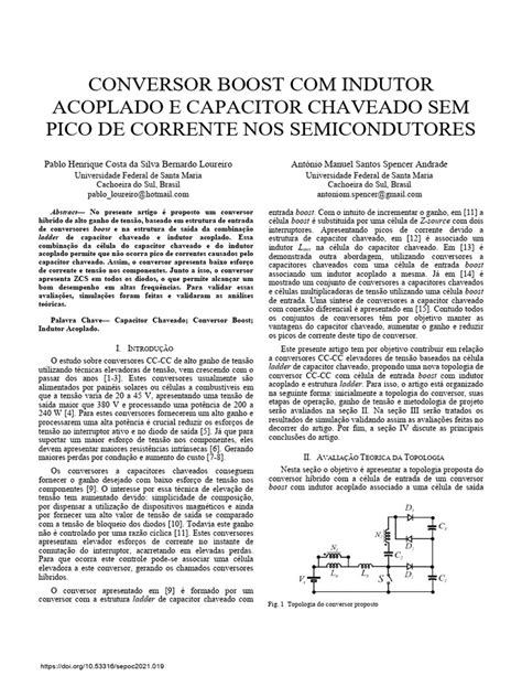 019 Conversor Boost Com Indutor Acoplado E Capacitor Chaveado Sem Pico De Corrente Nos