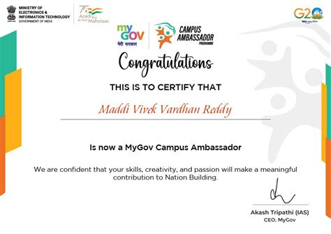 Maddi Vivek Vardhan Reddy On Linkedin Mygov Campusambassador